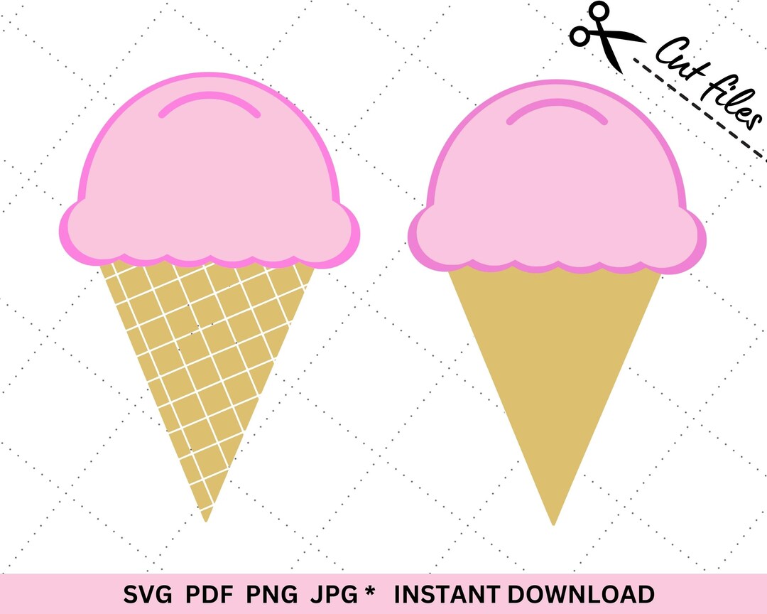 Helado svg, clipart de un cono con hielo rosa. Archivo de corte svg de ...