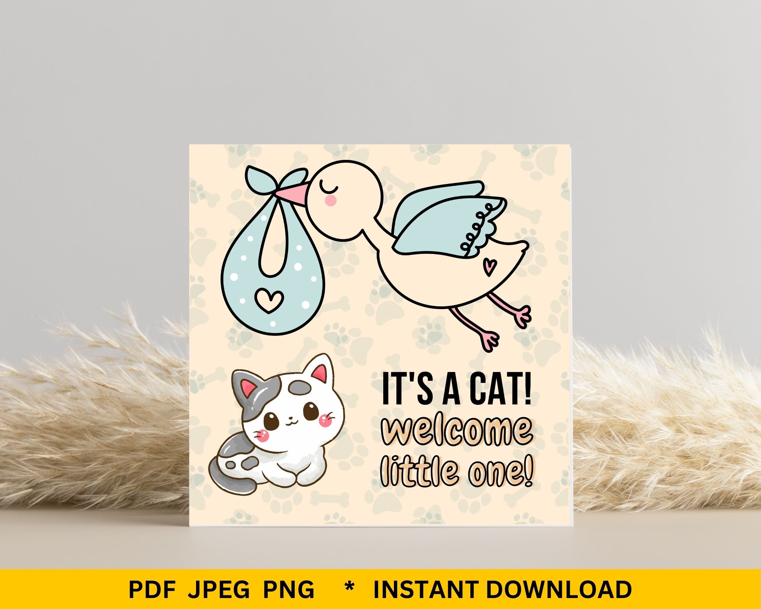 Printable New Cat Card, Greeting Card for New Pet Parents. Instant ...