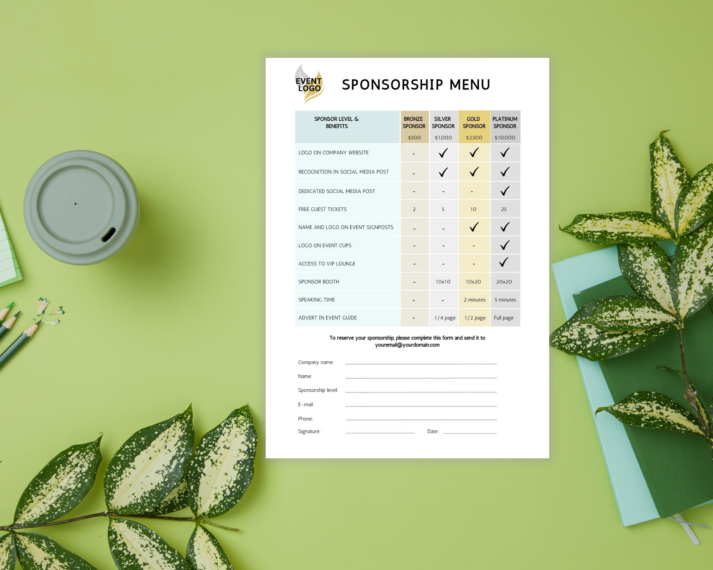 Sponsorship Menu Template | Editable Canva Design Fundraiser ...