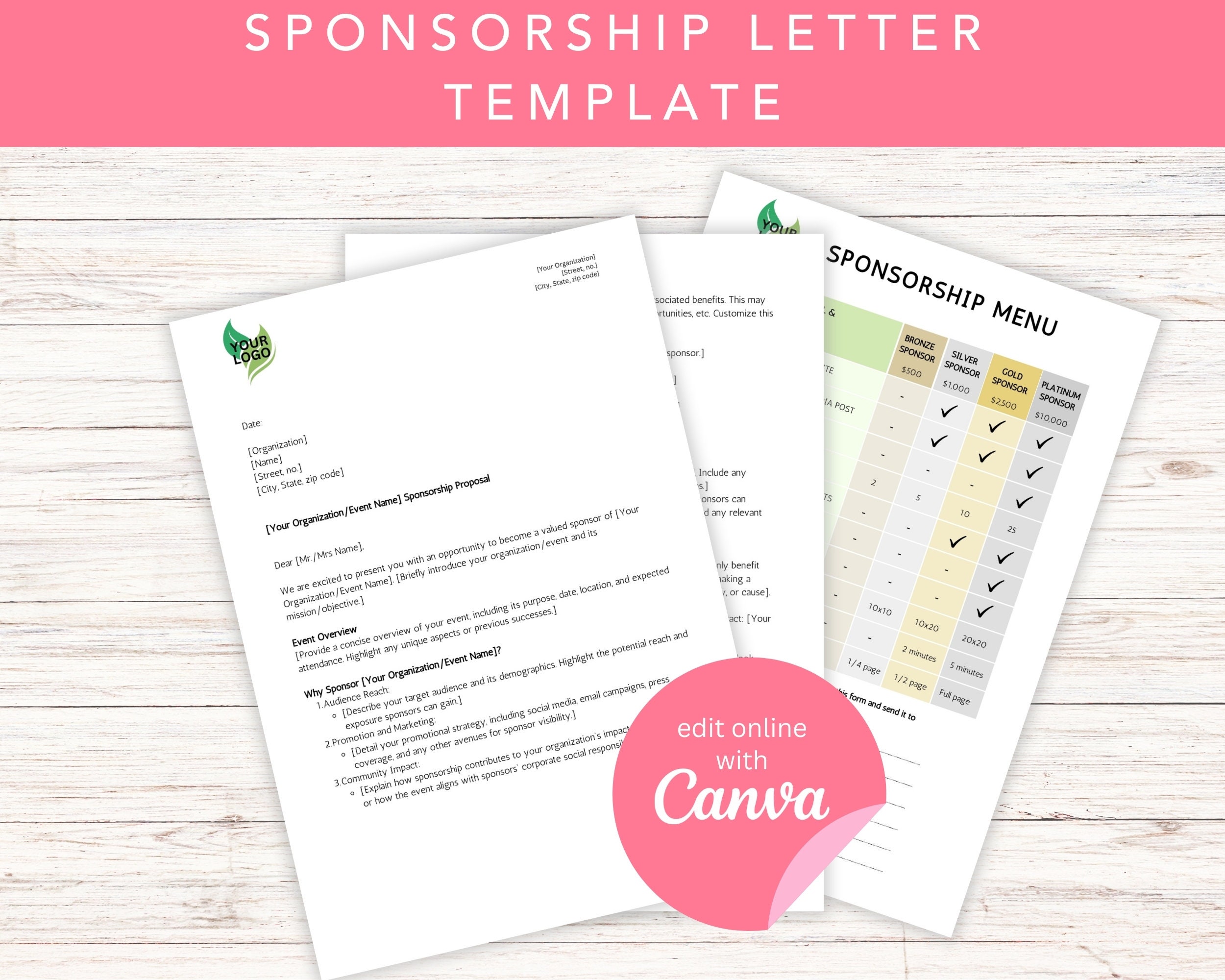 Sponsorship Letter Template for Events | Includes Editable Sponsor Menu ...