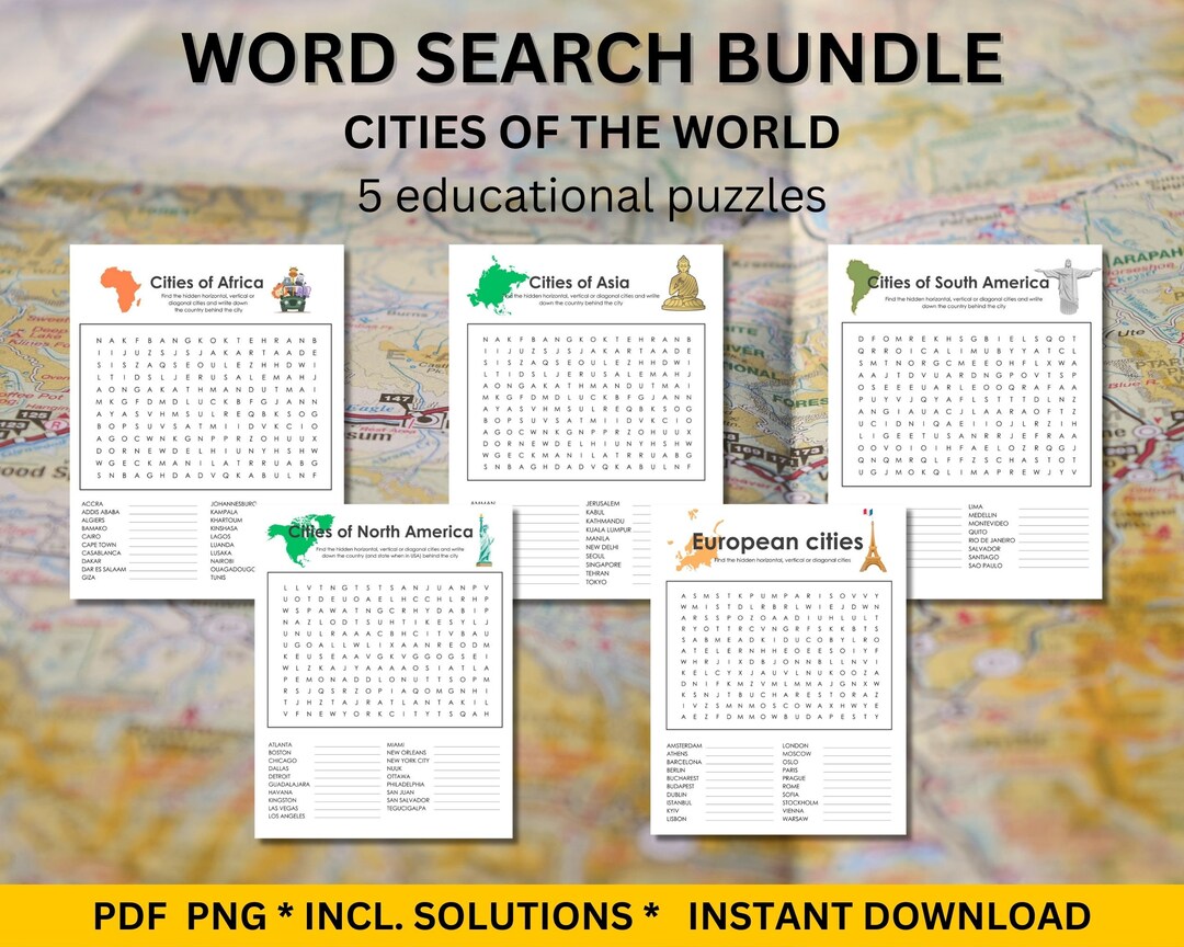 Educational Word Search Puzzle Bundle for Children: Cities of - Etsy ...