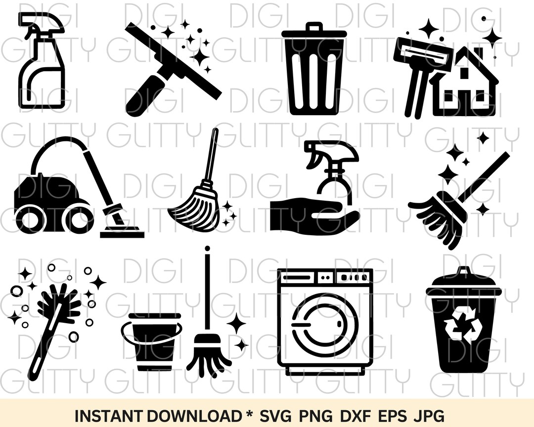 Cleaning SVG Bundle, 12 Icons for DIY Projects, Vector, Clean SVG for ...