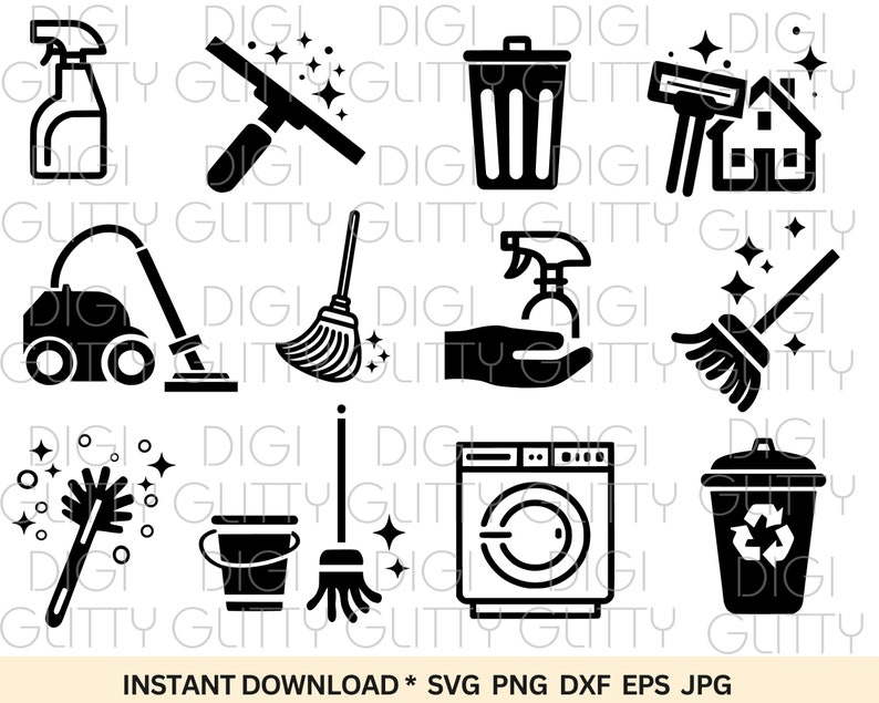 Cleaning SVG Bundle, 12 Icons for DIY Projects, Vector, Clean SVG for ...