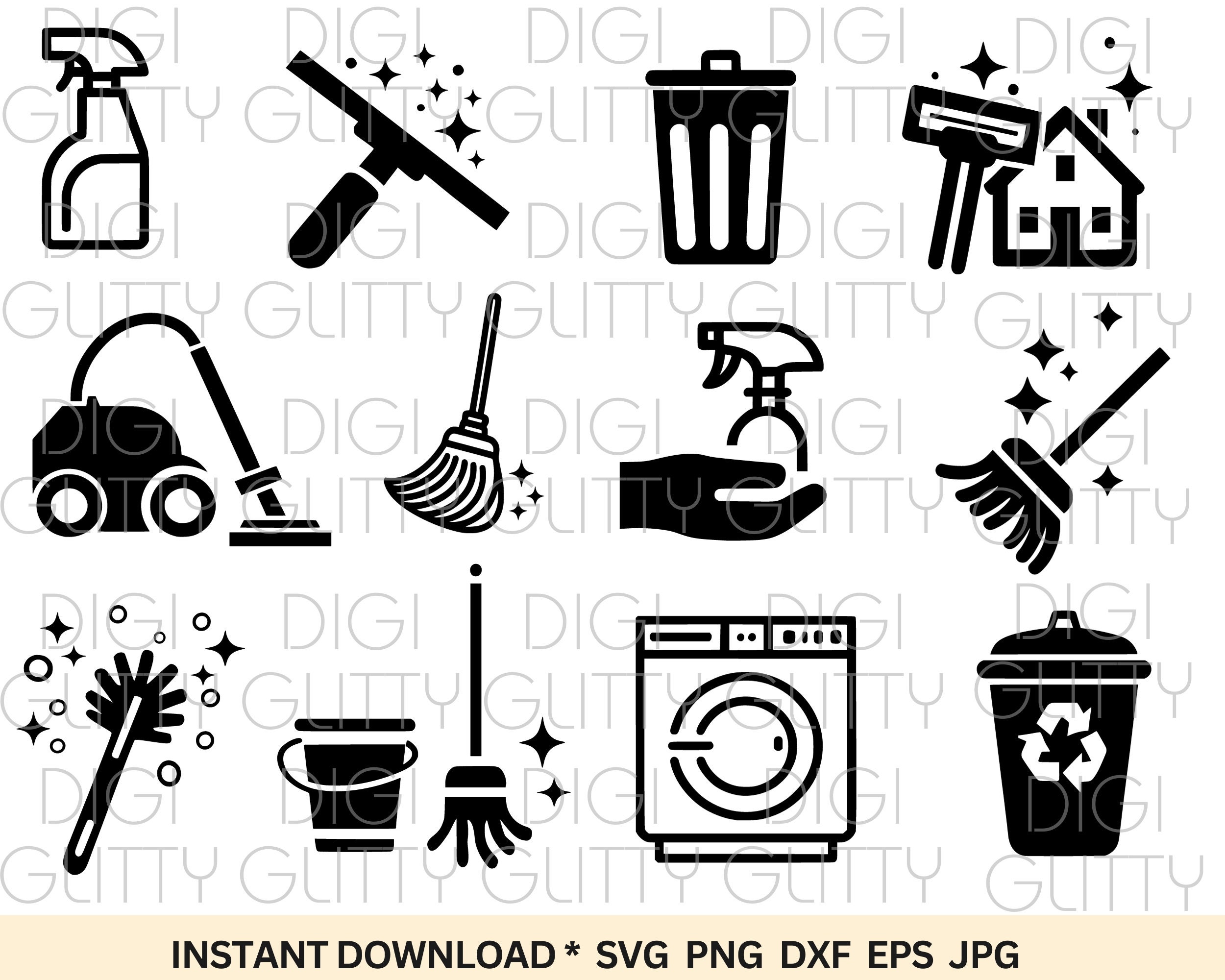 Cleaning SVG Bundle, 12 Icons for DIY Projects, Vector, Clean SVG for ...