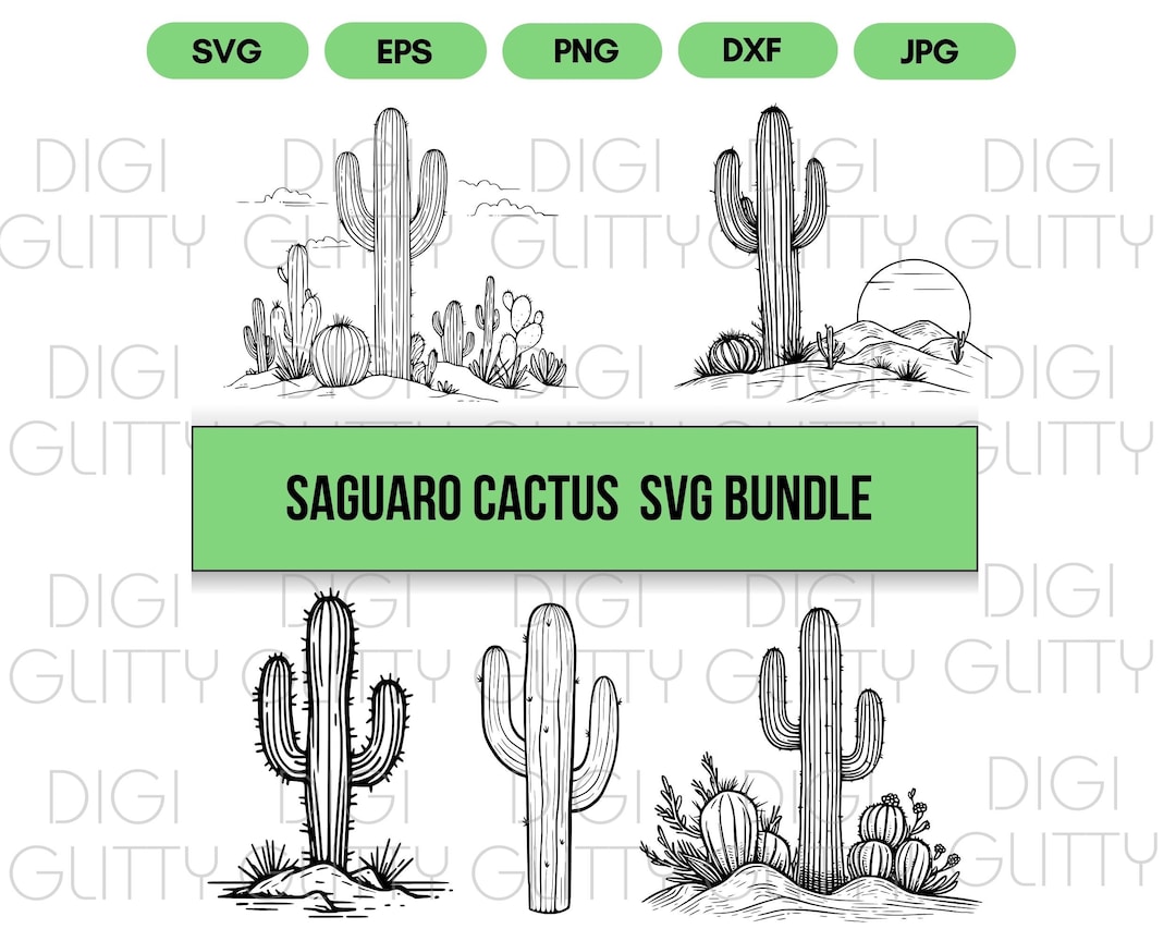 Saguaro Cactus SVG Bundle, Set of 5 Minimalist Line Art Vector Designs ...