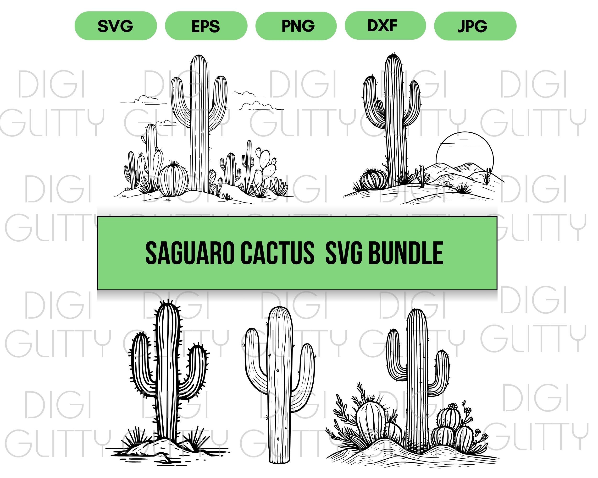 Saguaro Cactus SVG Bundle, Set of 5 Minimalist Line Art Vector Designs ...