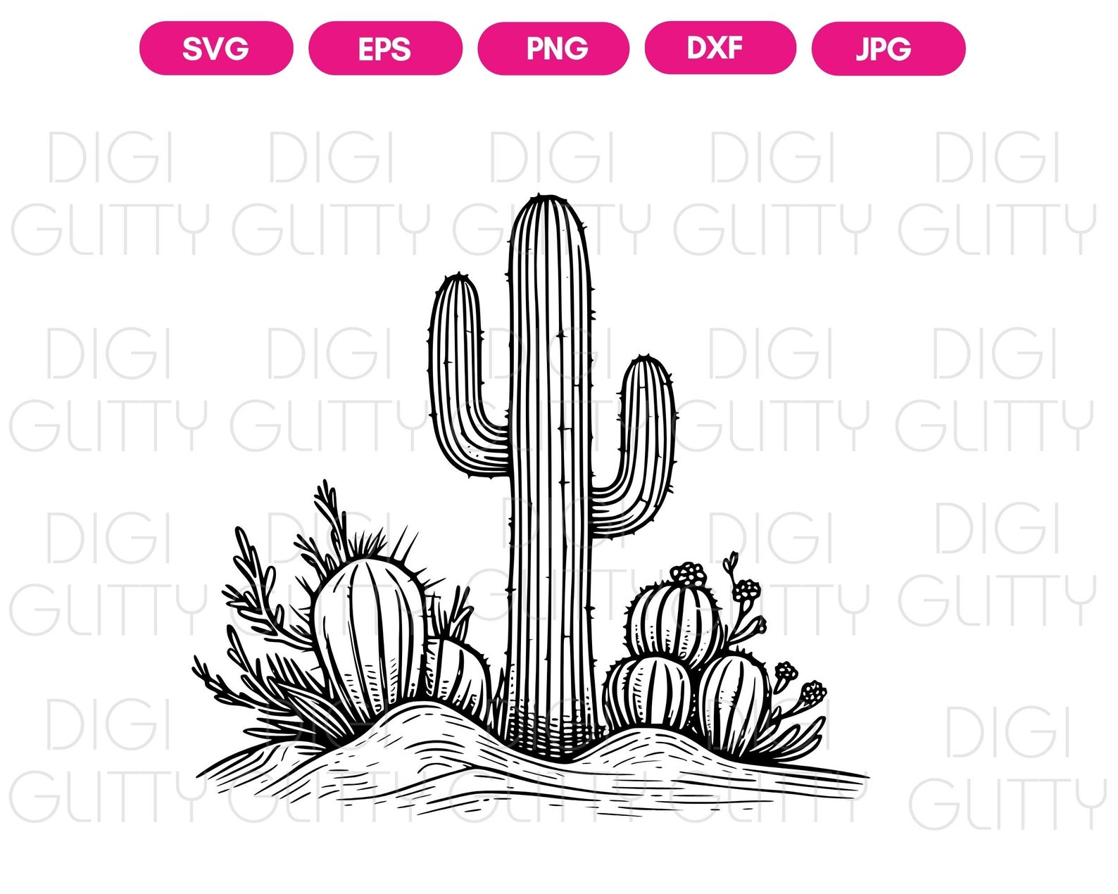 Saguaro Cactus SVG Bundle, Set of 5 Minimalist Line Art Vector Designs ...