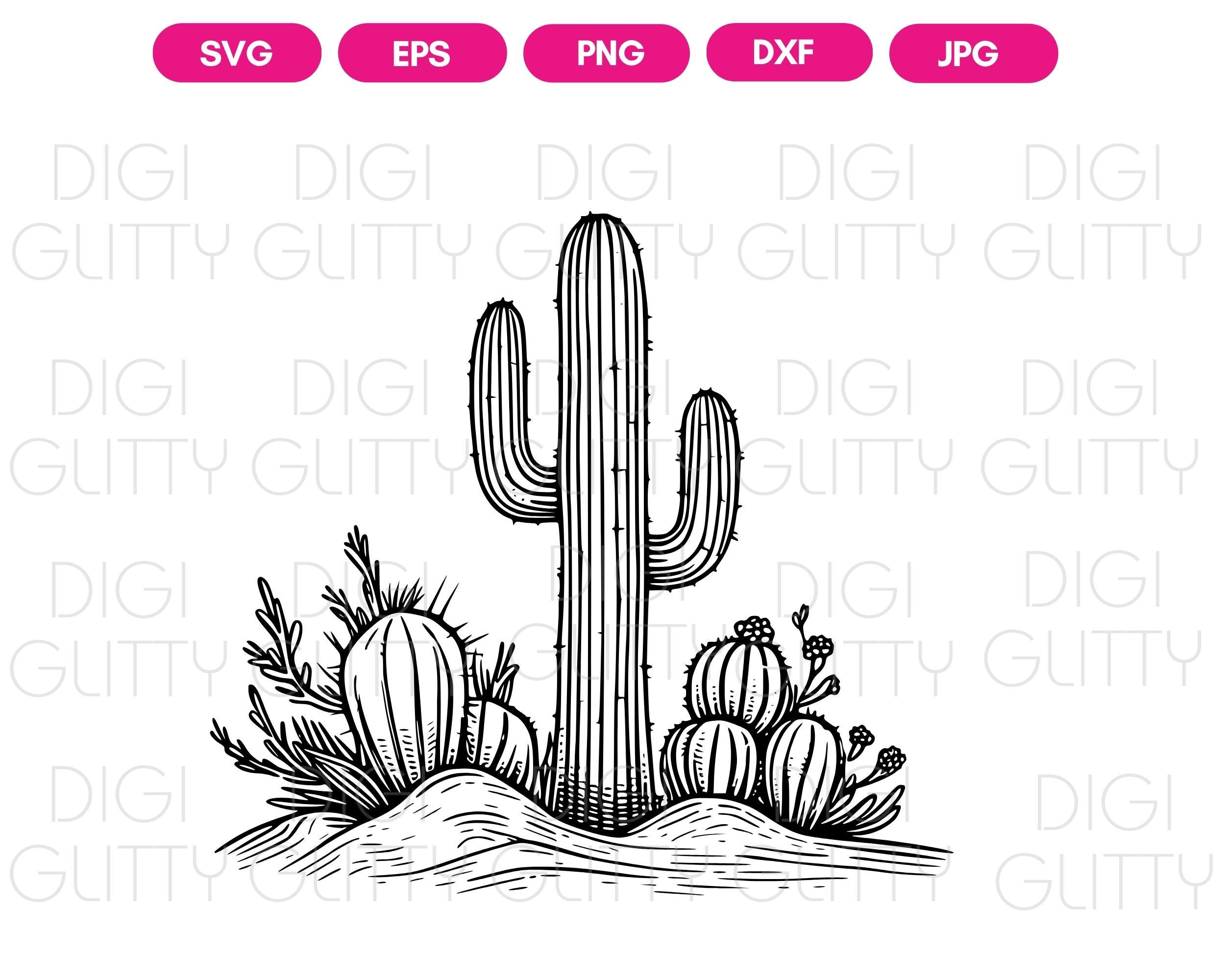 Saguaro Cactus SVG Bundle, Set of 5 Minimalist Line Art Vector Designs ...