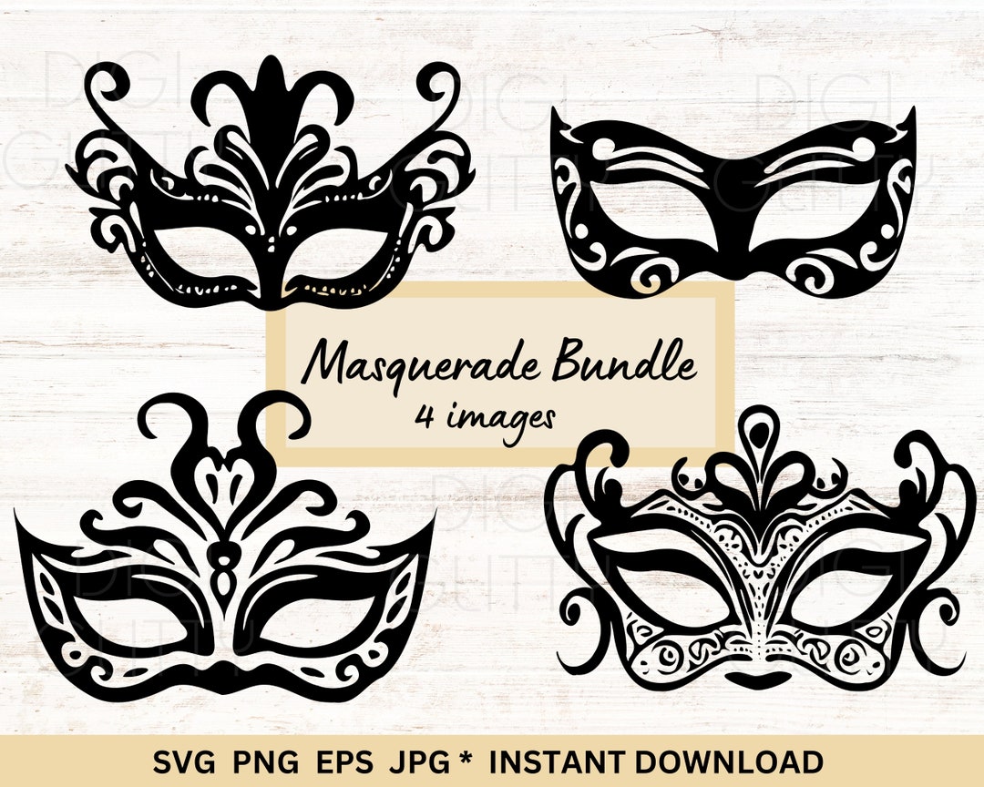 Masquerade Svg Mask Bundle, 4 Cut Files, Carnival Mask Designs, Direct Download, Commercial Use ...