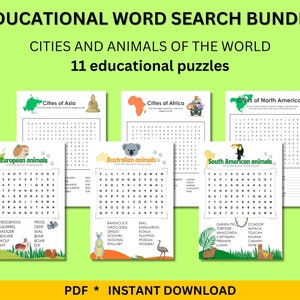 Word Search Printable Puzzle Animals and Cities of the World Instant ...
