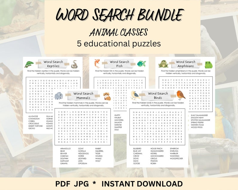 Printable Word Search Puzzle Bundle for Kids, Educational, Biology ...