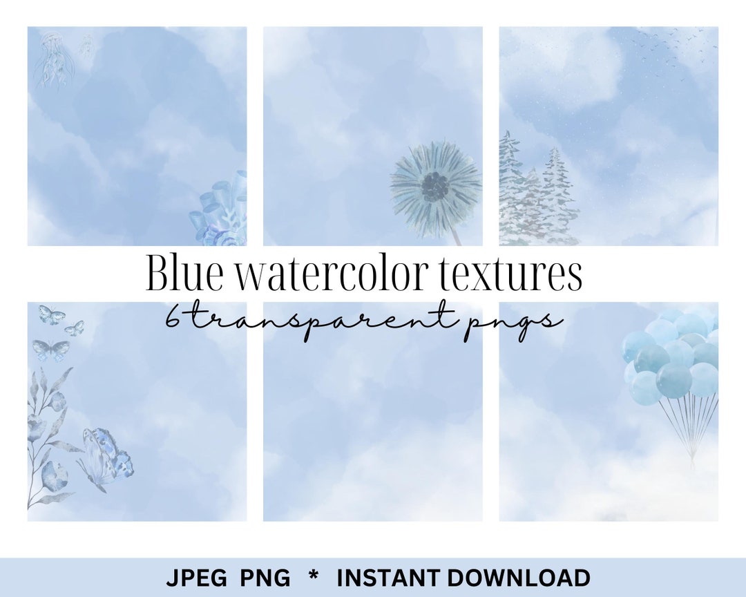 Blue Watercolor Texture Digital Paper Bundle of 6, Digital Paper Pack ...