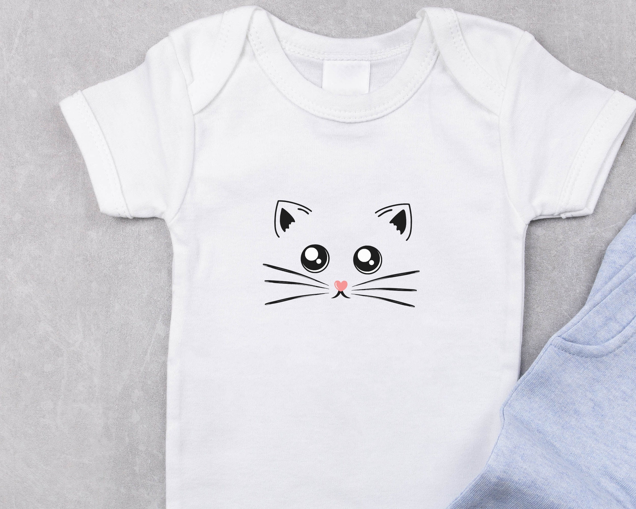 Cat Face Svg, Cut File of Cute Cat With Big Eyes and Whiskers, Instant ...