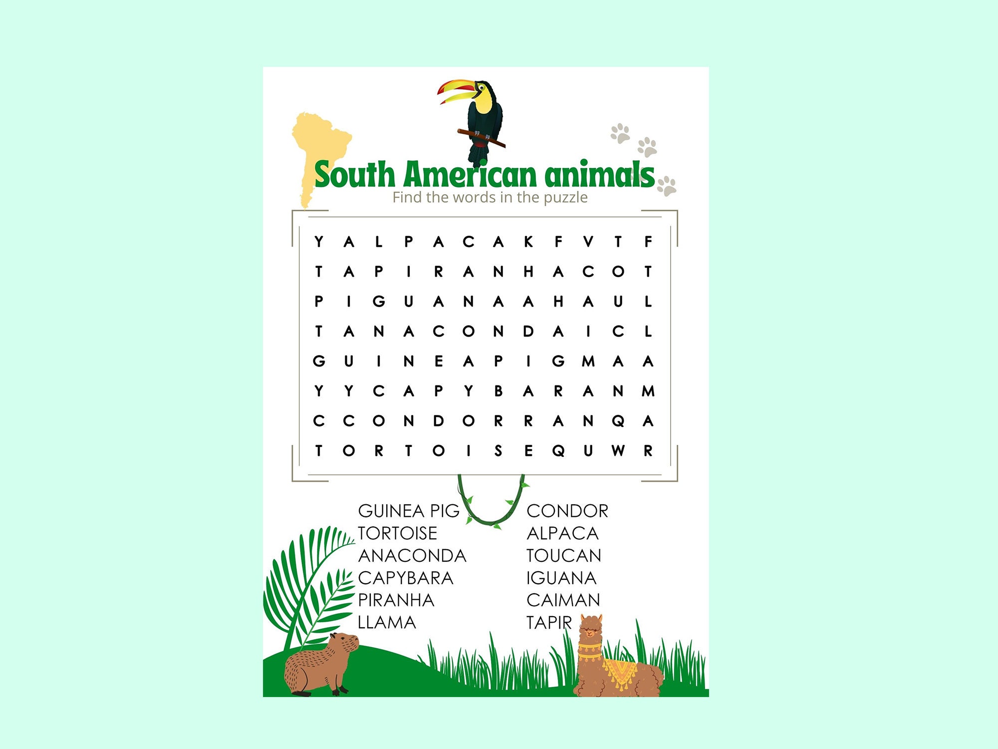 Educational Word Search Puzzle Bundle for Children: Animals of 6 ...