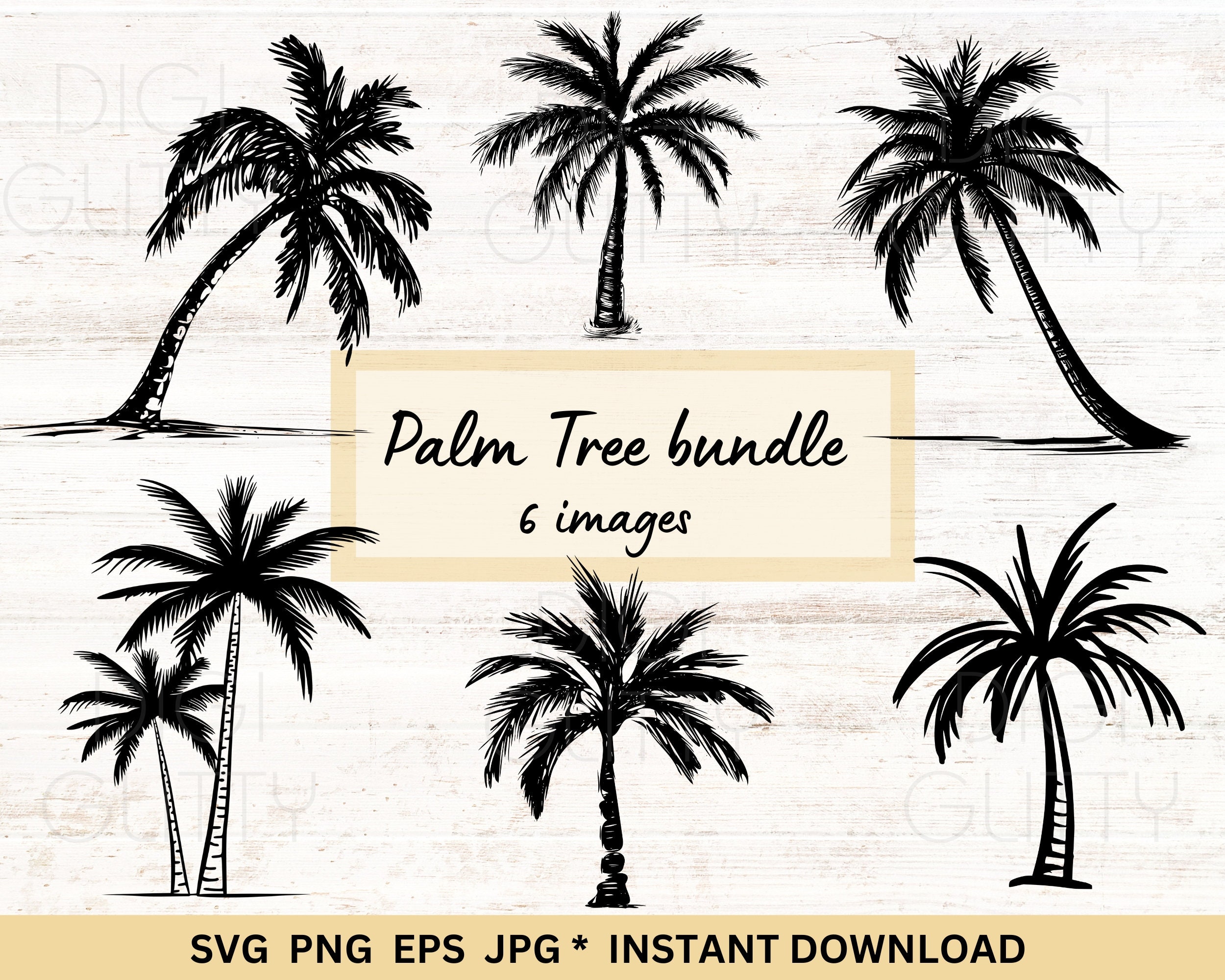 Palm Tree SVG Bundle, Summer Clipart Pack With 6 Palm Tree Silhouettes ...