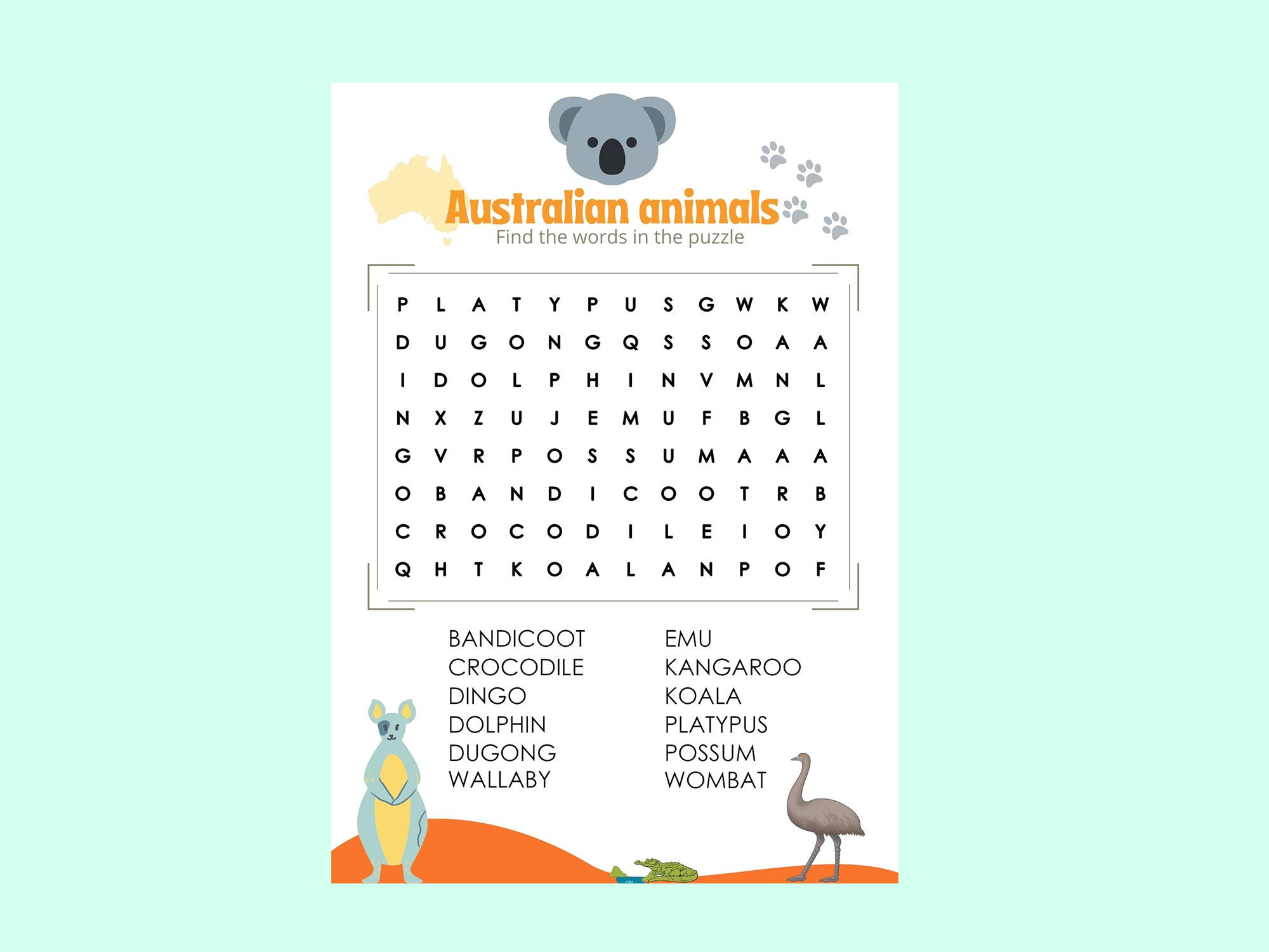 Educational Word Search Puzzle Bundle for Children: Animals of 6 ...