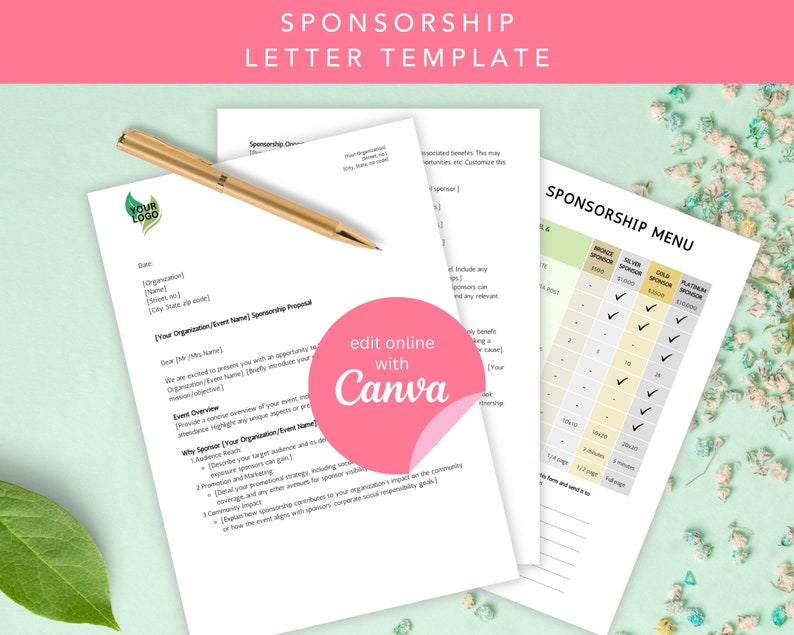 Sponsorship Letter Template for Events | Includes Editable Sponsor Menu ...