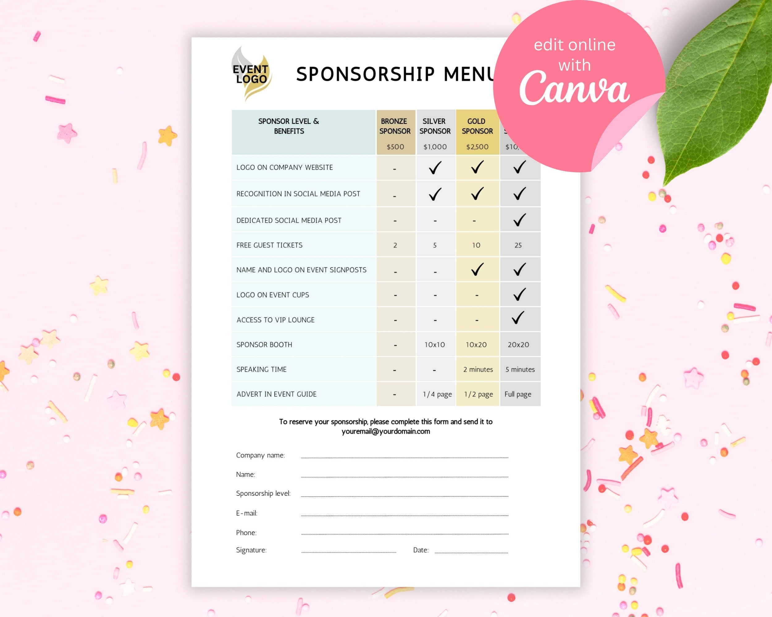 Sponsorship Menu Template | Editable Canva Design Fundraiser ...