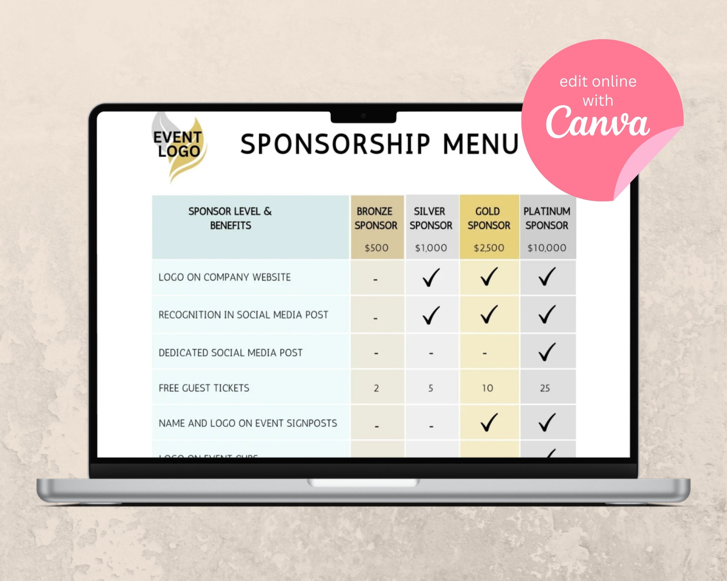 Sponsorship Menu Template | Editable Canva Design Fundraiser ...