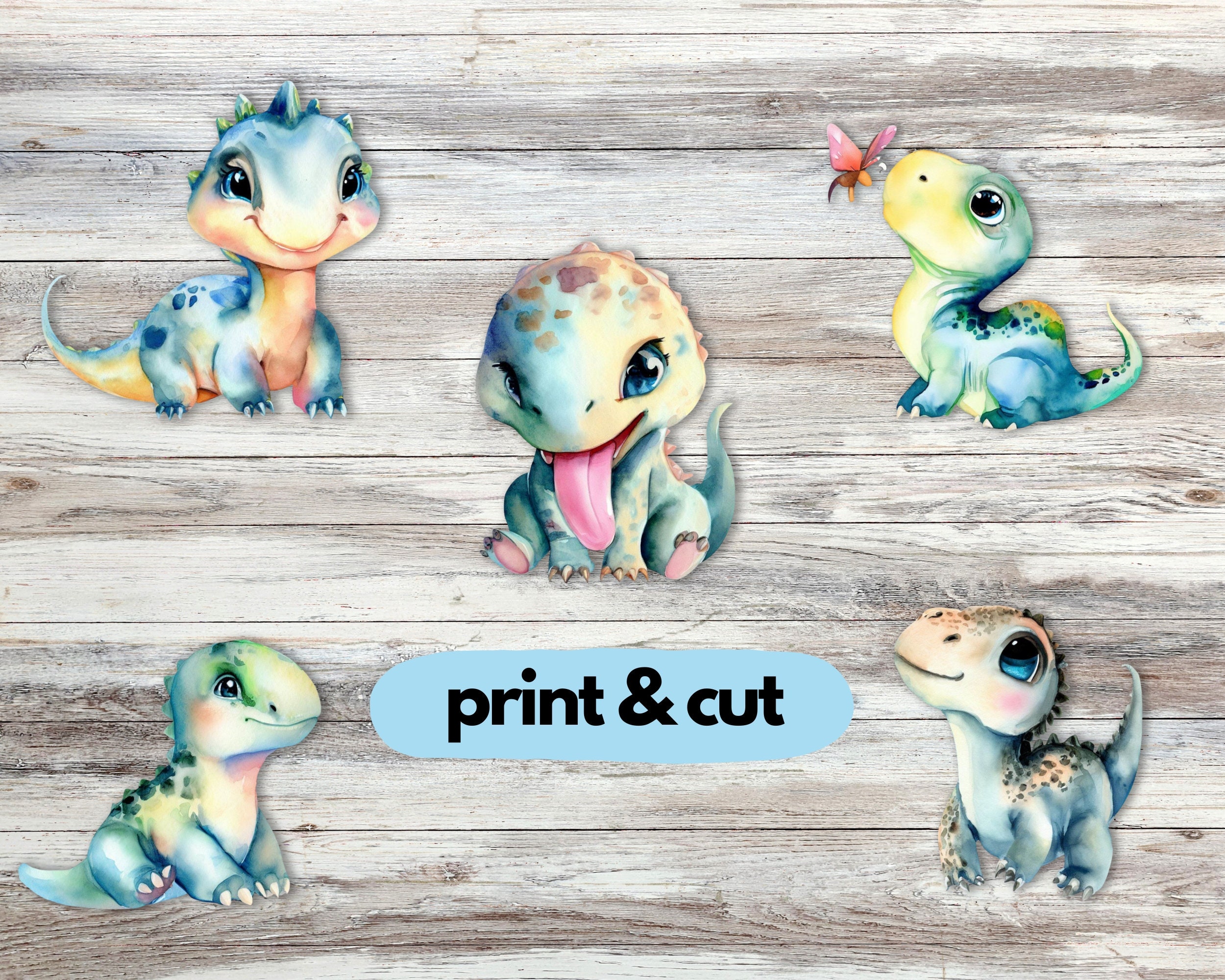 Cute Dinosaur Png Sticker Bundle Watercolor Digital Sticker Bundle Kids ...