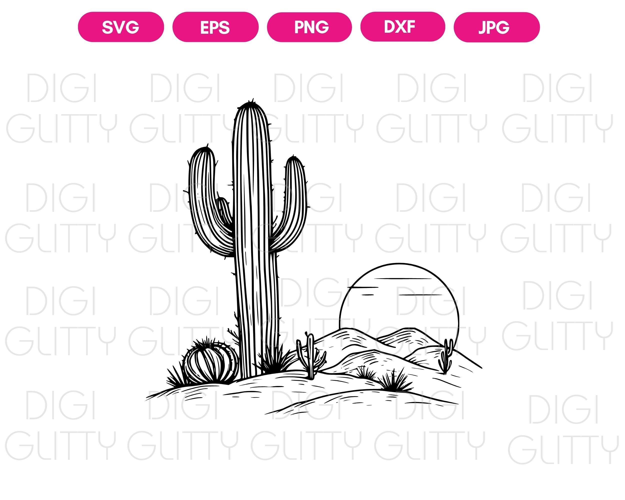 Saguaro Cactus SVG Bundle, Set of 5 Minimalist Line Art Vector Designs ...
