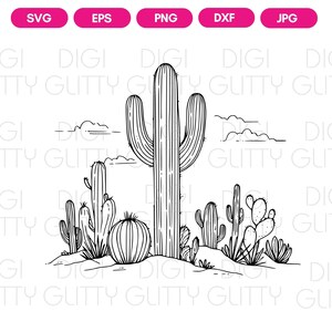 Saguaro Cactus SVG Bundle, Set of 5 Minimalist Line Art Vector Designs ...