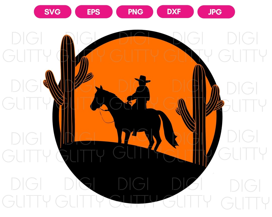 Cowboy Sunset SVG - Layered Retro Cut File for Laser Cutting, Cricut ...