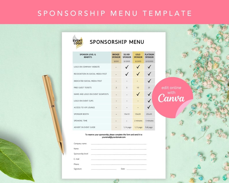 Sponsorship Menu Template | Editable Canva Design Fundraiser ...