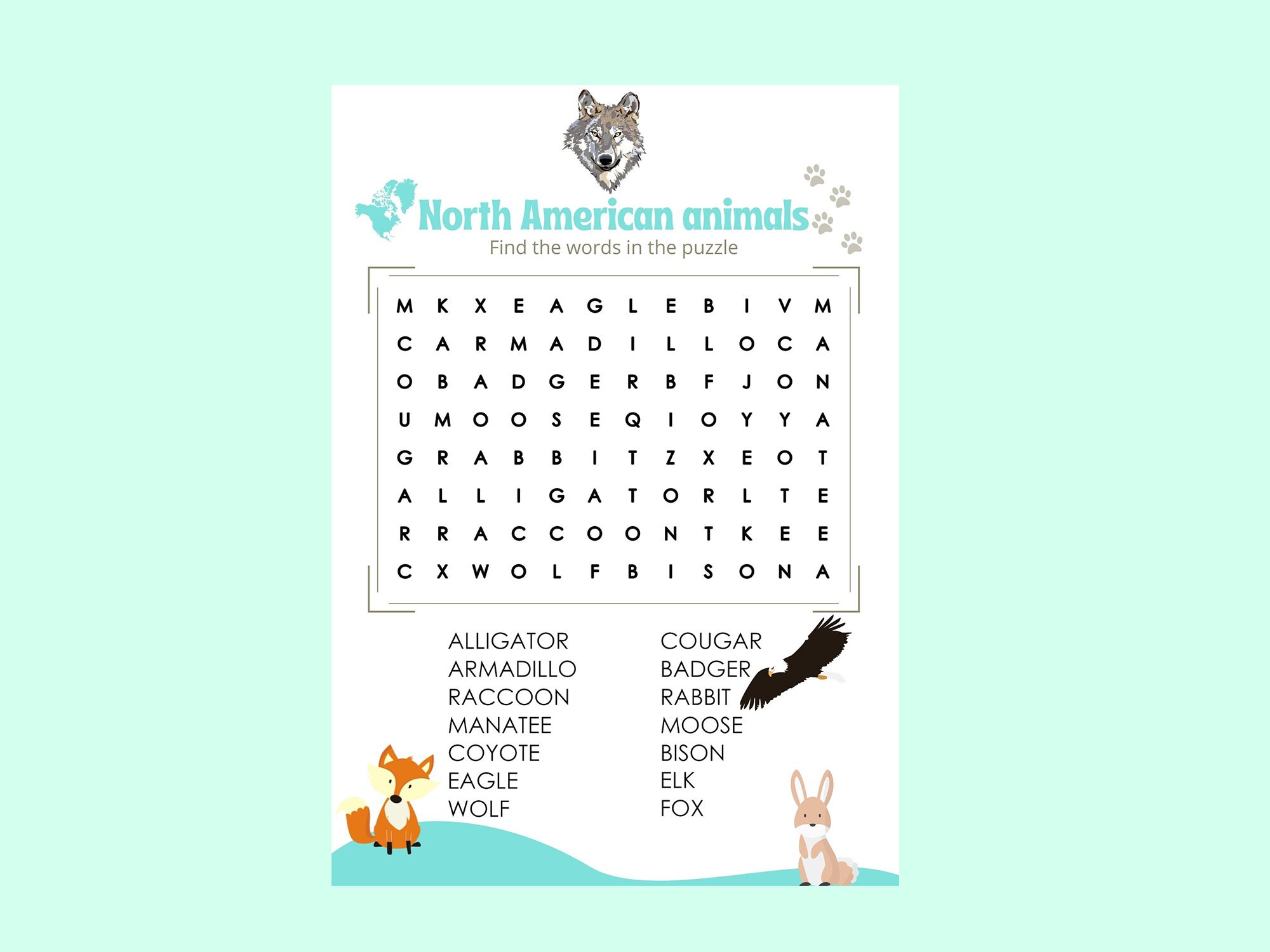 Educational Word Search Puzzle Bundle for Children: Animals of 6 ...