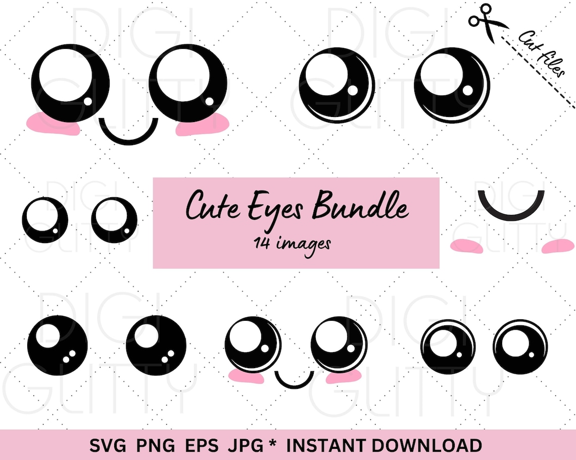 Eyes Svg Bundle, 12 Cute Cartoon Eye Png, Kawaii Googly Eyes Clipart ...