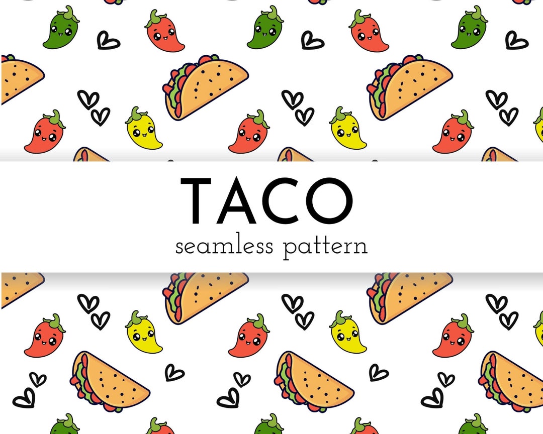 Taco Seamless Pattern Png - Chili Peppers and Hearts Design, Digital ...