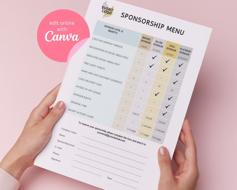Sponsorship Menu Template | Editable Canva Design Fundraiser ...