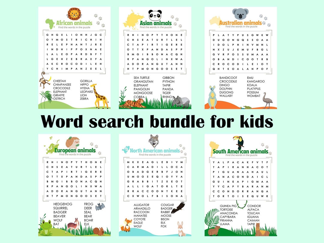 Educational Word Search Puzzle Bundle for Children: Animals of - Etsy UK