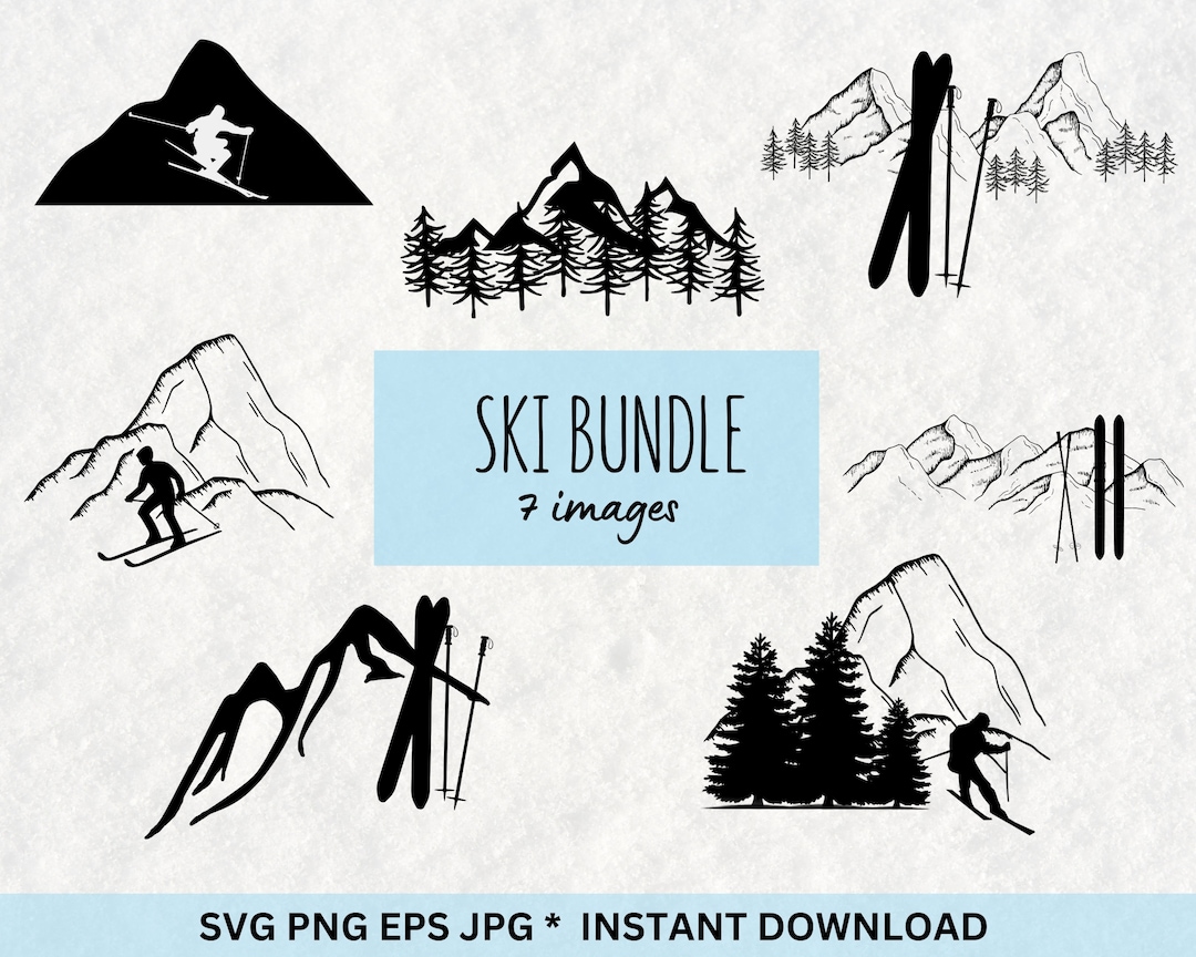 Ski Svg Bundle, Clipart Skiing Silhouettes Pack, Skiing Files Cut Files ...