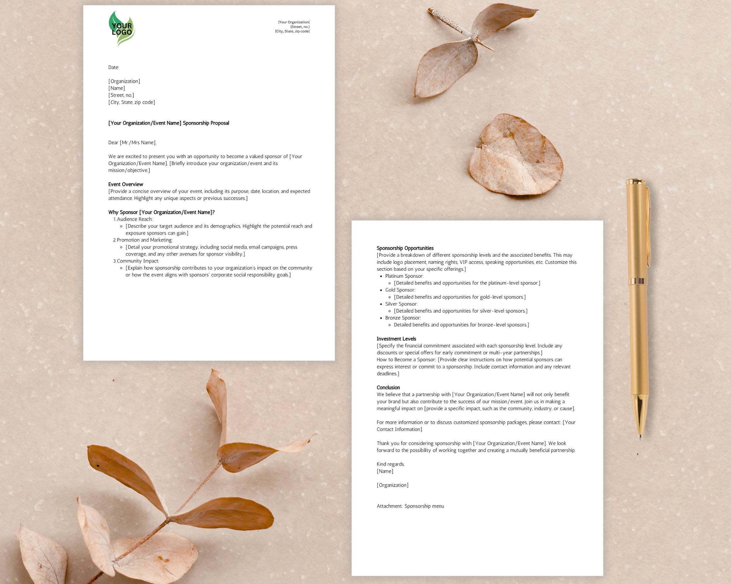Sponsorship Letter Template for Events | Includes Editable Sponsor Menu ...