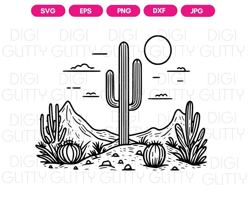 Desert Landscape SVG Bundle - 5 Line Art Vectors for Cricut, Silhouette ...