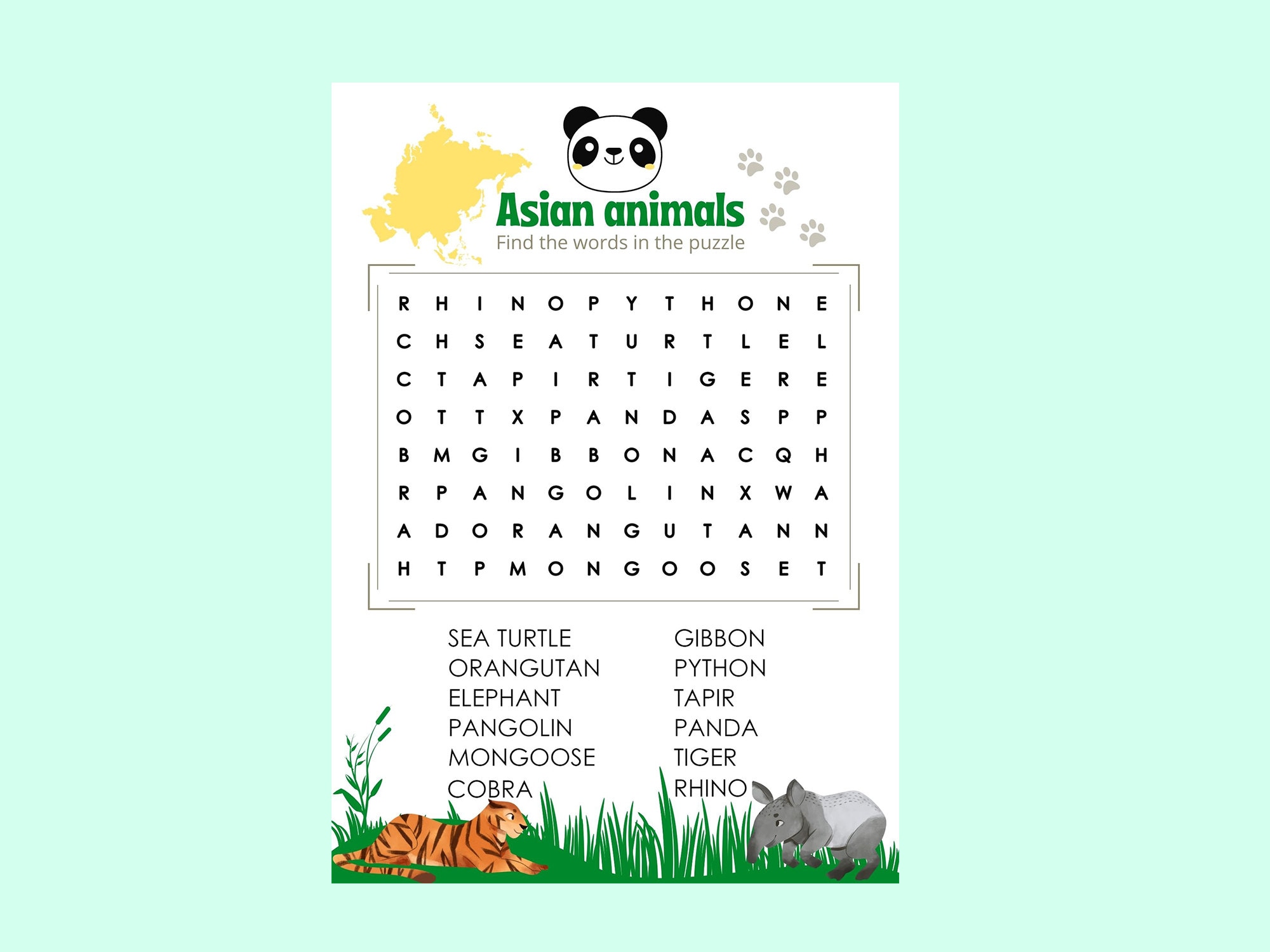 Educational Word Search Puzzle Bundle for Children: Animals of 6 ...