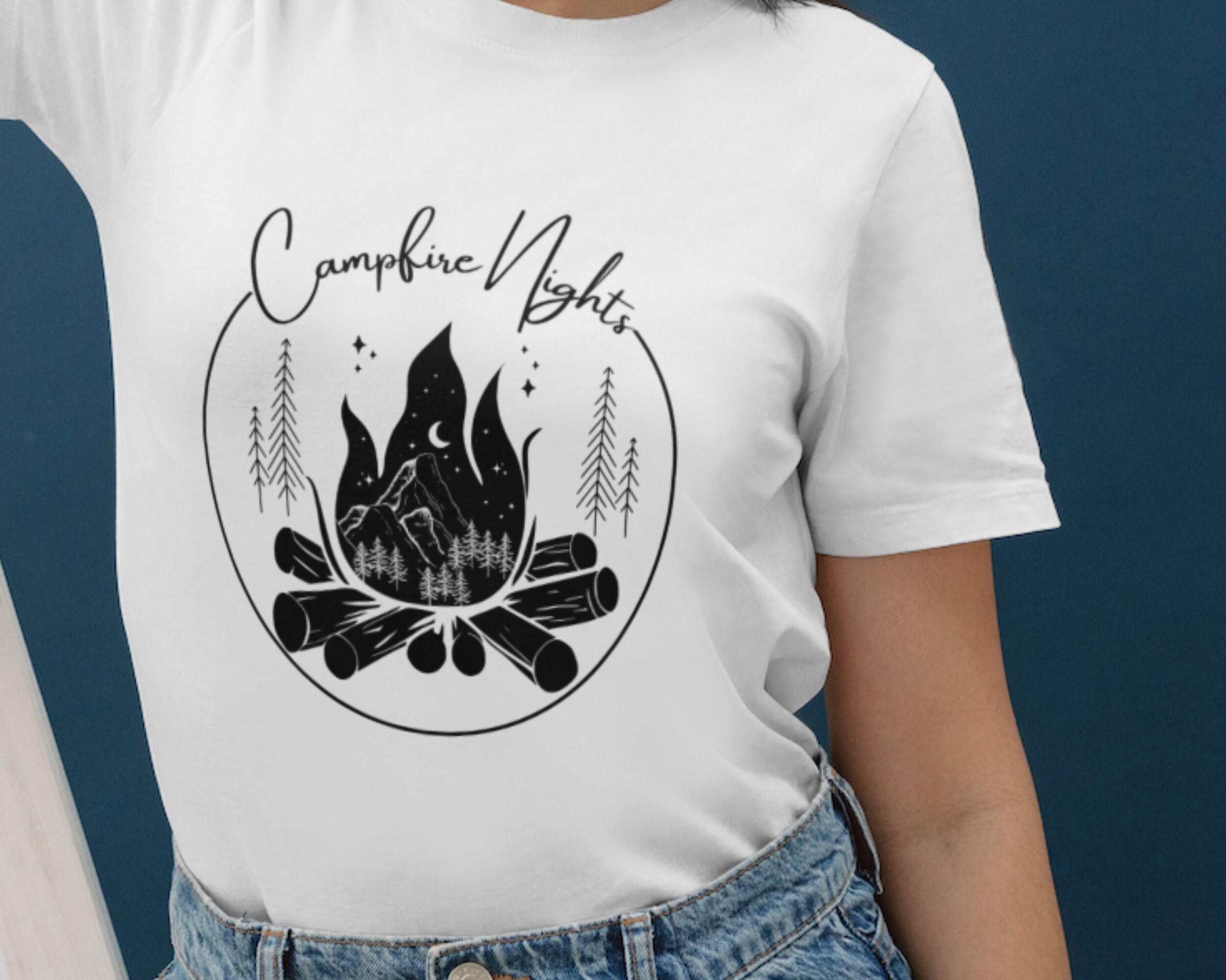 Campfire Nights SVG, Campsite Clipart, Campfire Text, Camping T-shirt ...