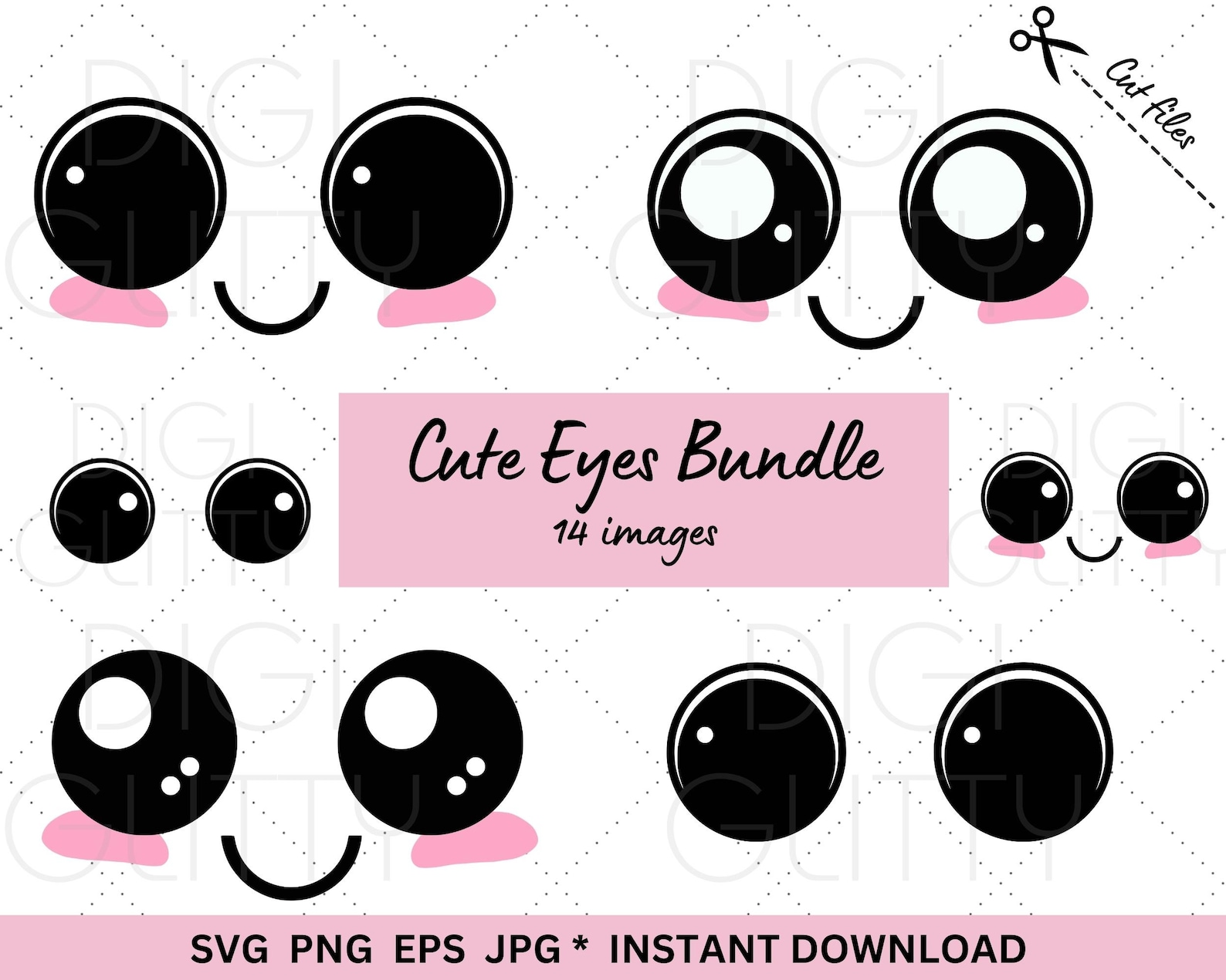 Eyes Svg Bundle, 12 Cute Cartoon Eye Png, Kawaii Googly Eyes Clipart ...