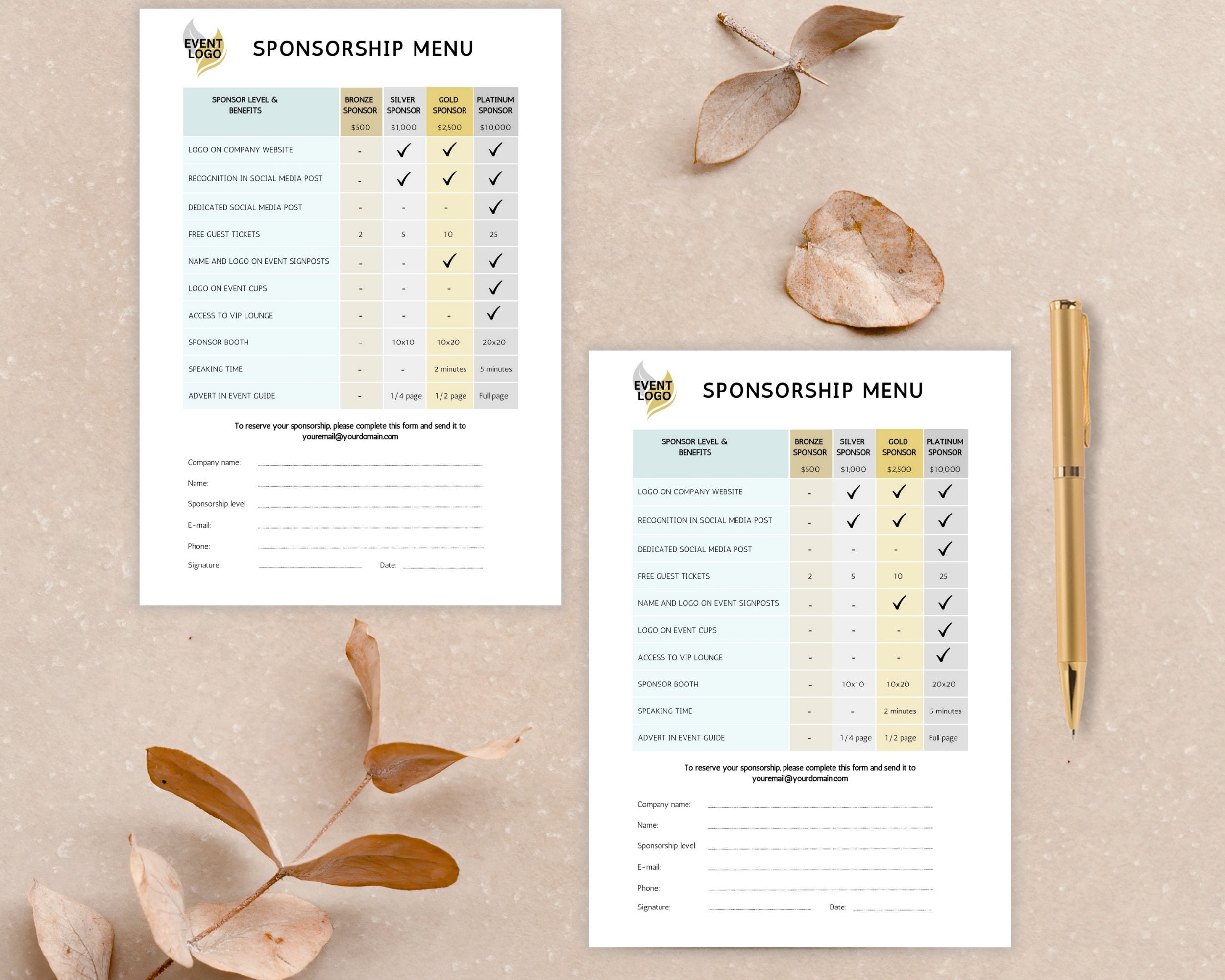 Sponsorship Menu Template | Editable Canva Design Fundraiser ...