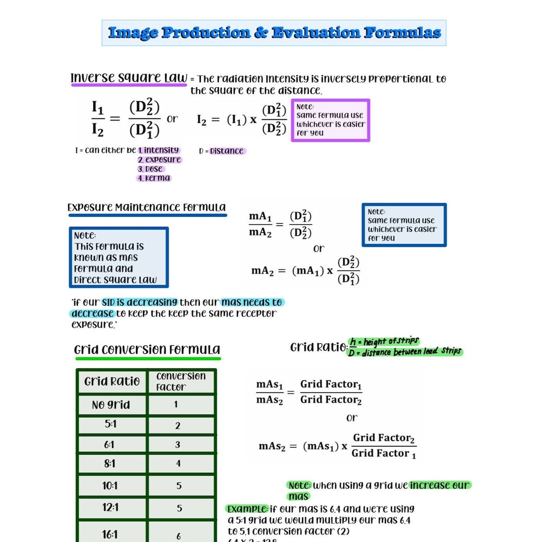 Radiology - X-ray Technologist - Formulas for Physics, Image Production ...