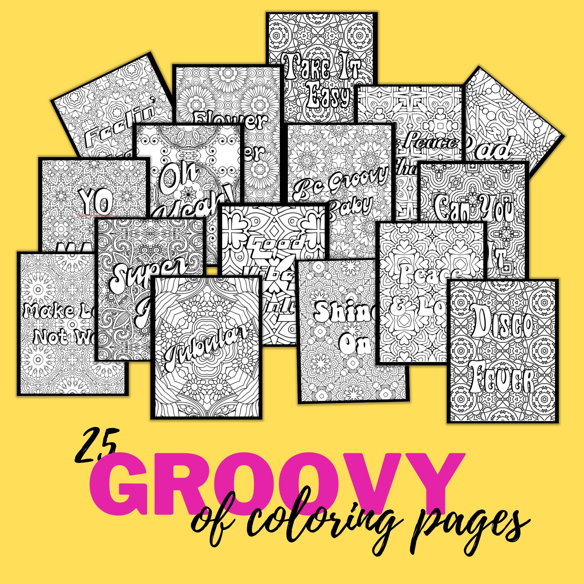 70s Groovy Adult Coloring Pages - Etsy