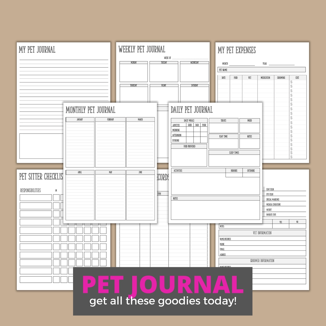 Pet Journal Pack Printable - Medication Tracker - Vet Record - Shot ...