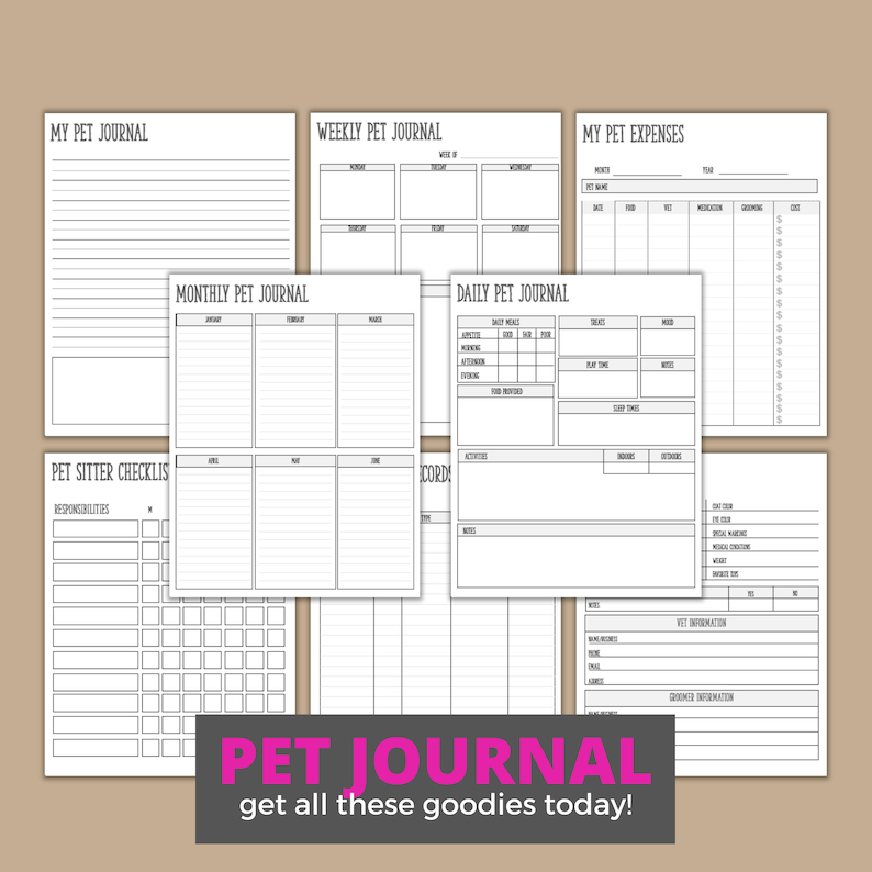Pet Journal Pack Printable - Medication Tracker - Vet Record - Shot ...
