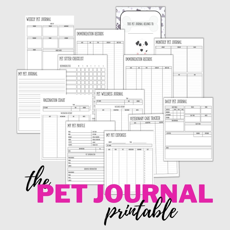 Pet Journal Pack Printable - Medication Tracker - Vet Record - Shot ...