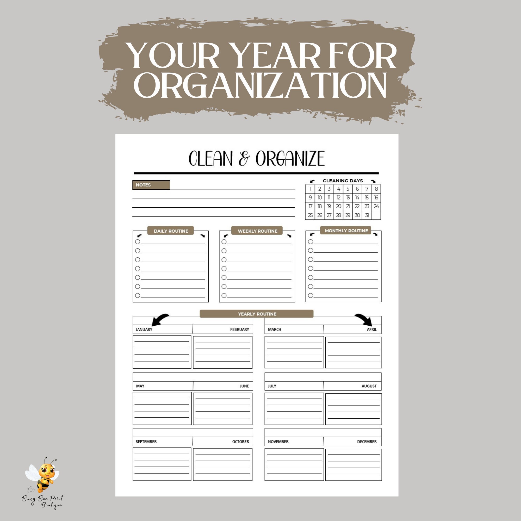 Clean and Organize Planner Printable, Chore Chart, Room Checklist ...