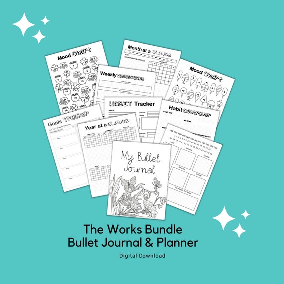 The Works BUJO Tracker and Planner Creative Journal Bundle | Etsy