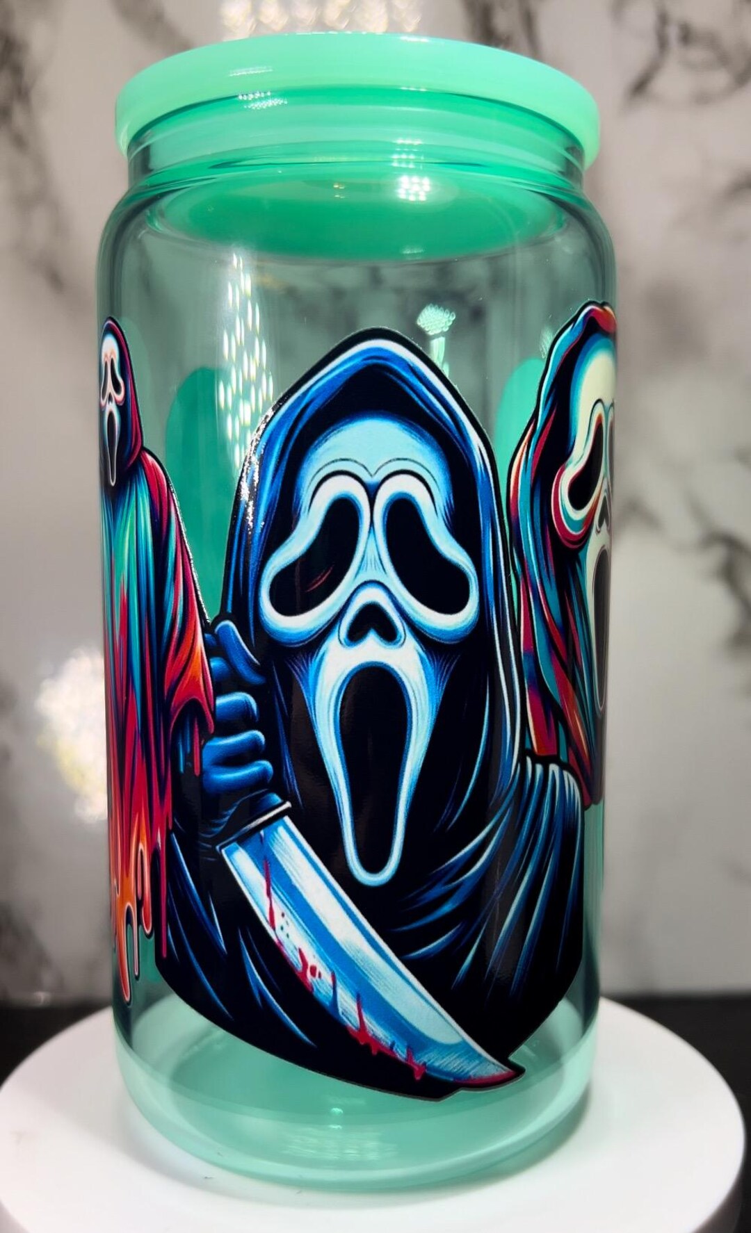 Multi Scream Ghostface UV DTF on a Black Beer Can Glass - Etsy