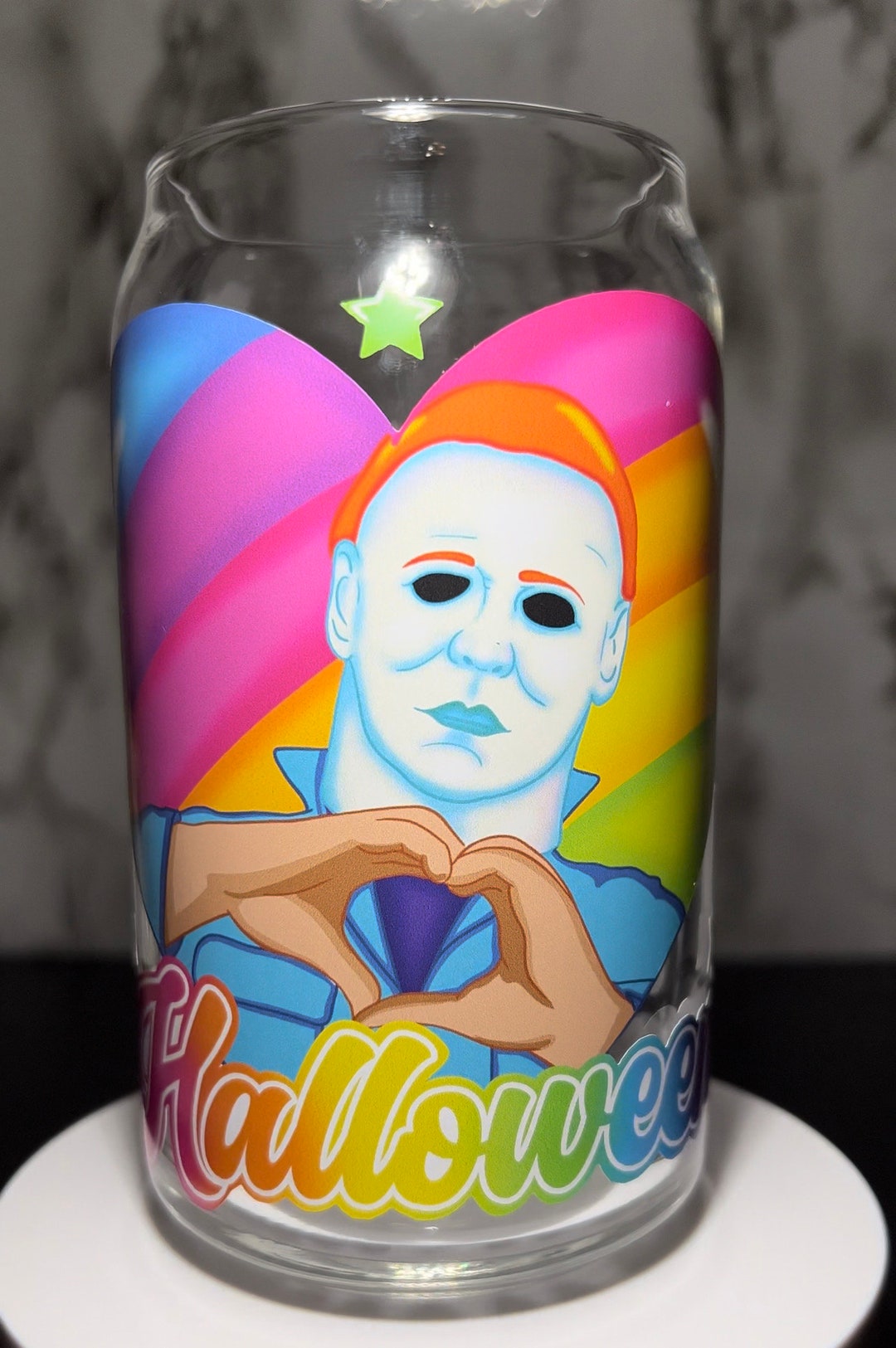 Eco Solvent Michael Myers Lisa Frank Inspired Halloween on a Libbey ...