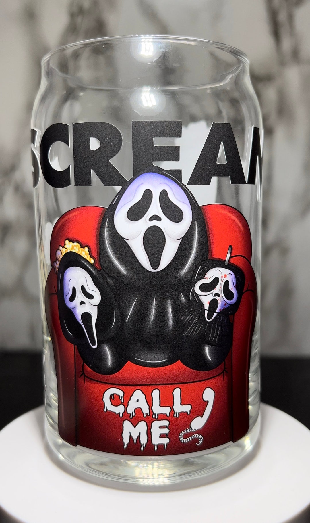Eco Solvent Scream Ghostface Movie Theater Style on a Libbey Beer Can ...